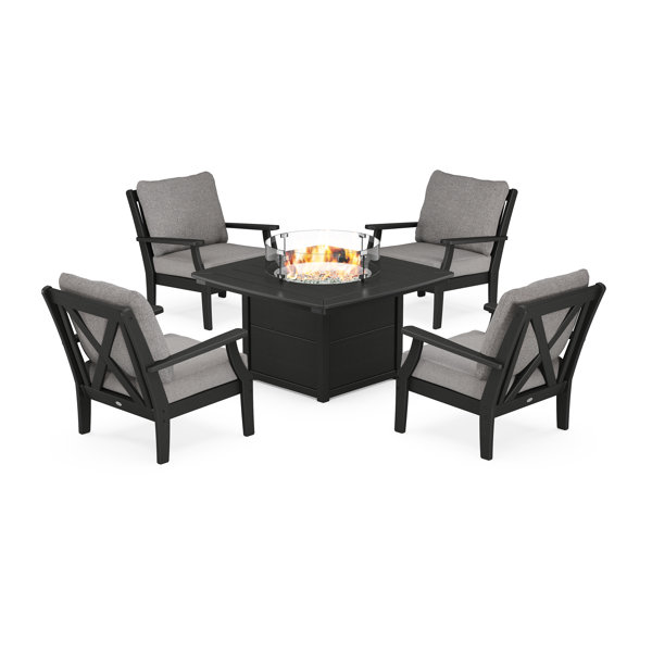 Polywood® Braxton 5 Piece Deep Seating Conversation Set With Fire Pit